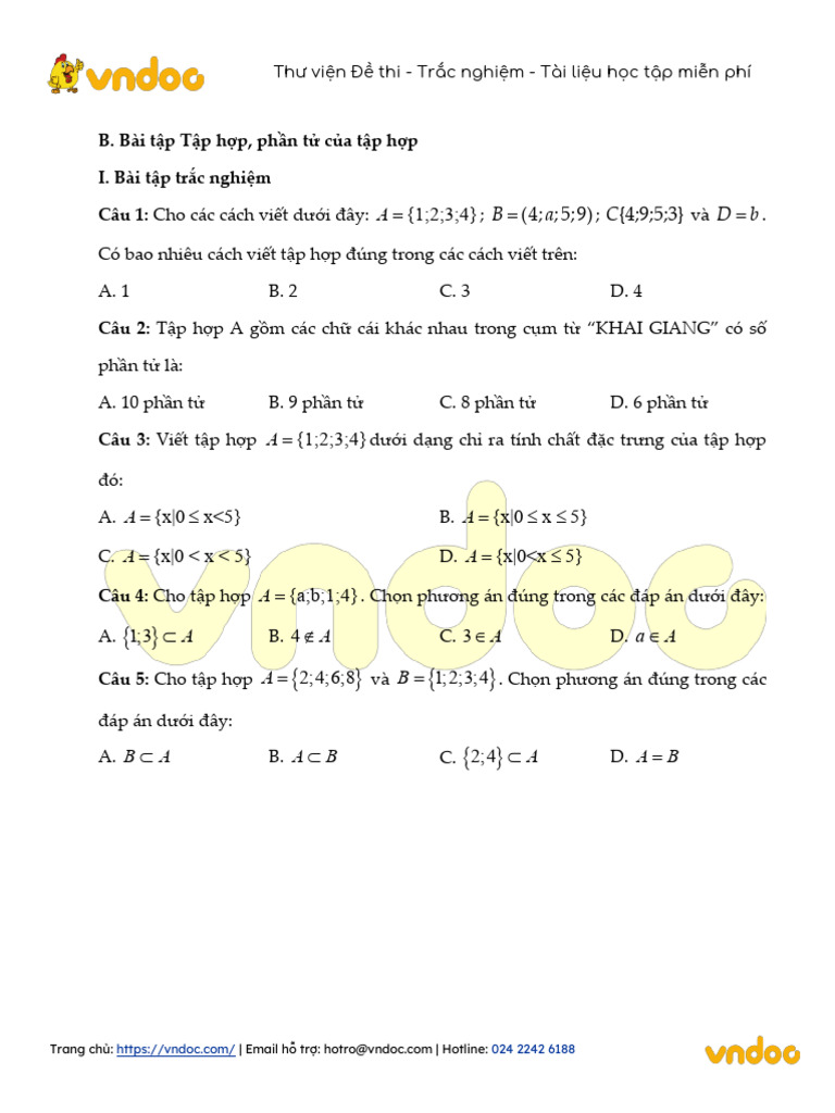 Bai Tap Tap Hop Phan Tu Cua Tap Hop Lop 6 | PDF