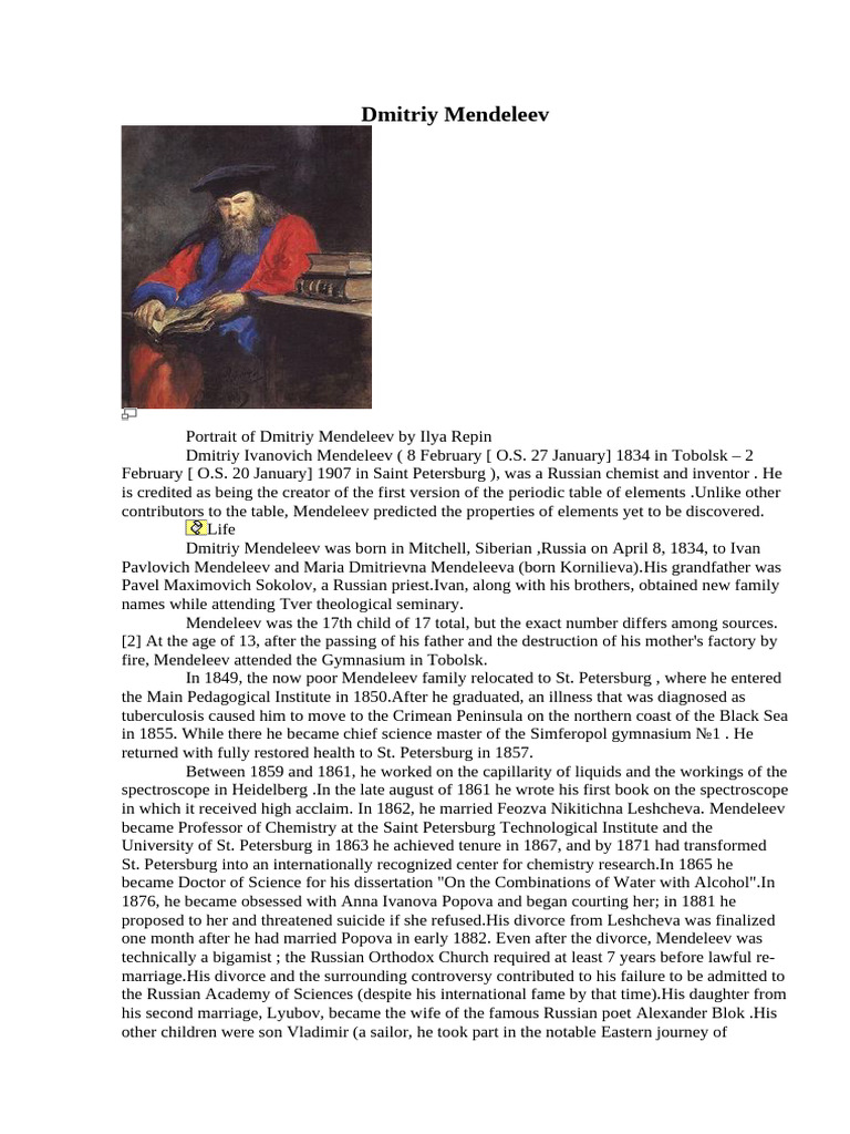 Mendeleev: Creator of the Periodic Table | PDF | Chemical Elements ...