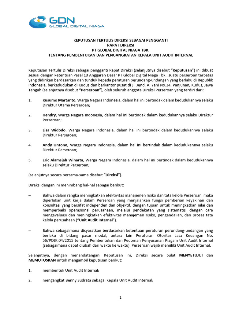 GDN Pengangkatan Internal Audit | PDF