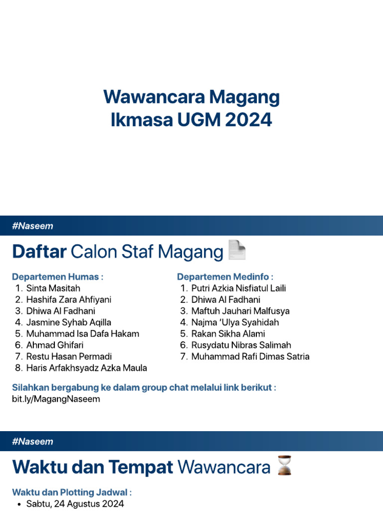 Daftar Calon Staf Magang Ikmasa 2024 | PDF