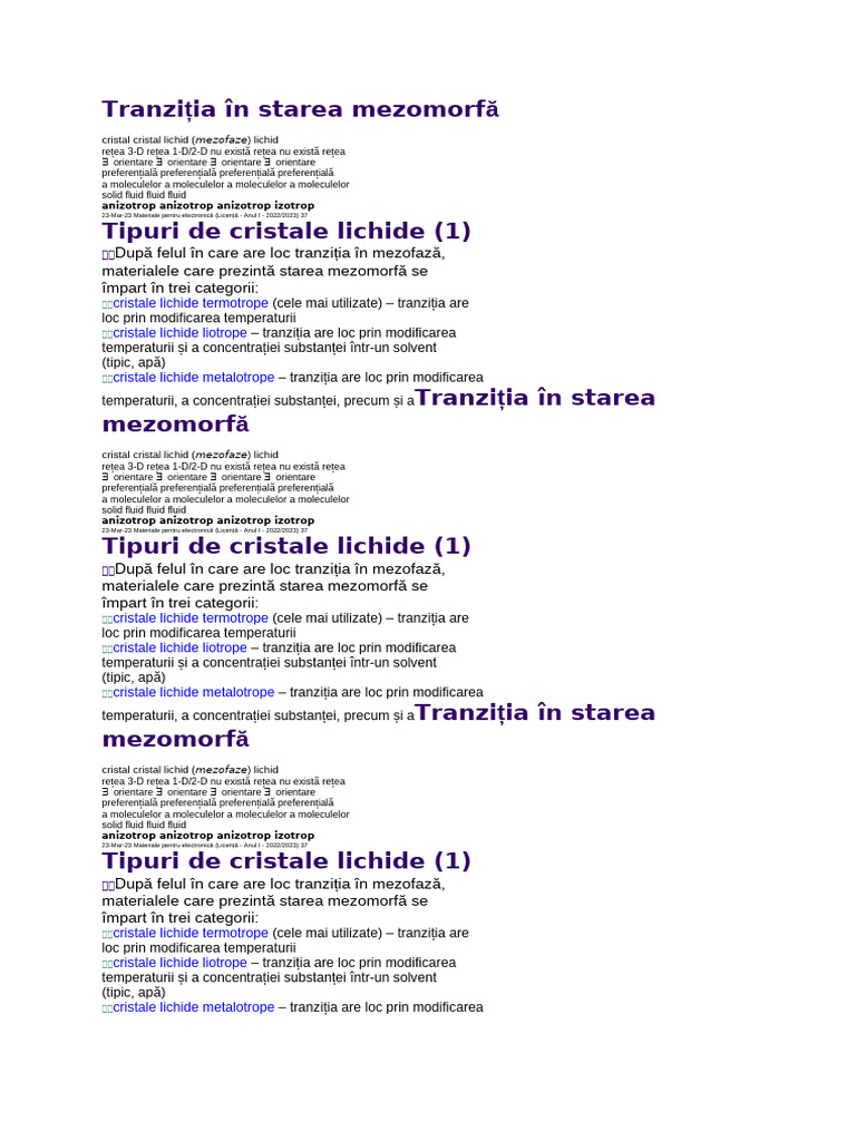 Tranzi Ia În Starea Mezomorf: Cristale Lichide Termotrope Cristale Lichide Liotrope | PDF