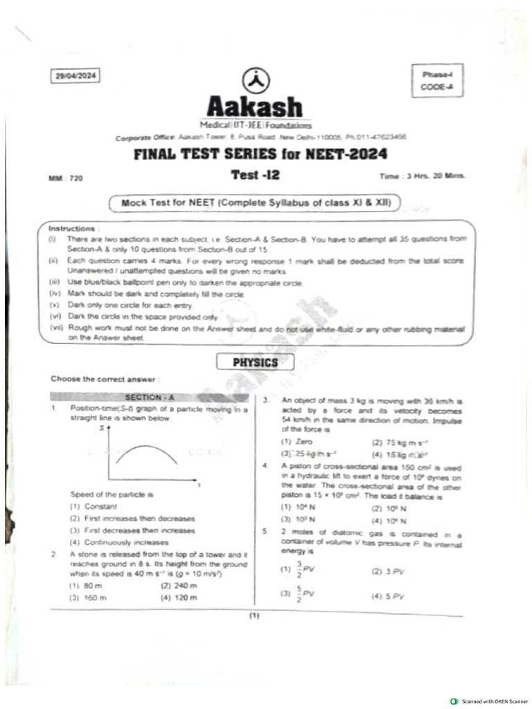 FTS 12 CODE A BY - @NEETXPR | PDF