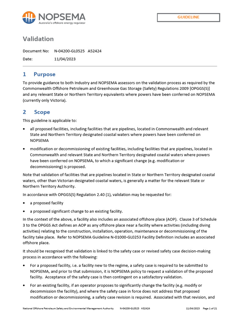 NOPSEMA Validation Guideline | PDF