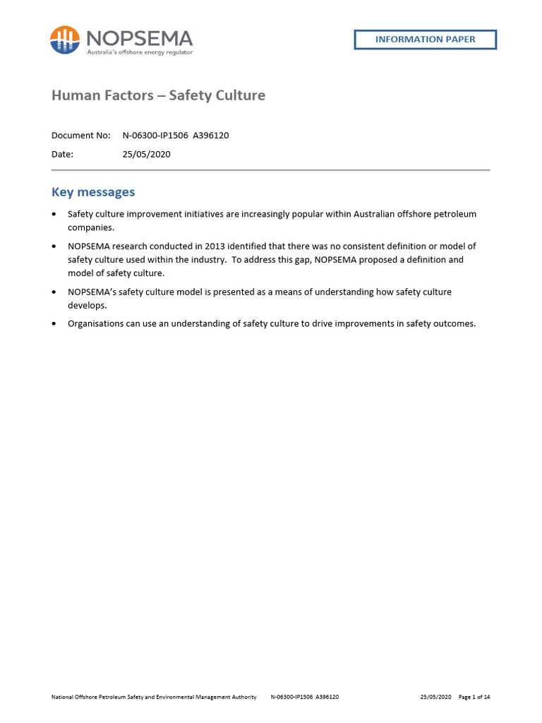 NOPSEMA Safety Culture | PDF