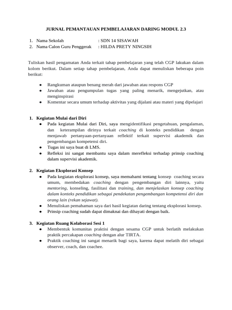 Jurnal Pemantauan Daring Modul 2.3 Hilda | PDF