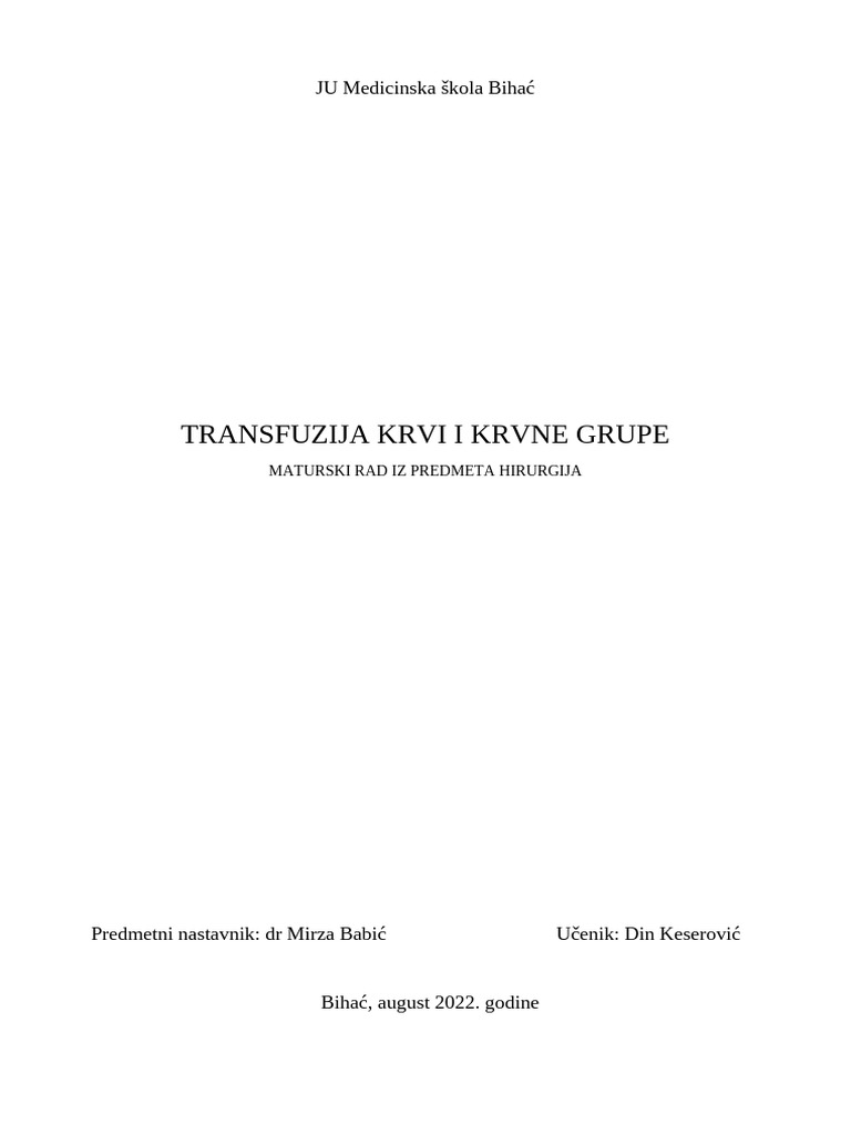 Transfuzija Krvi I Krvne Grupe | PDF
