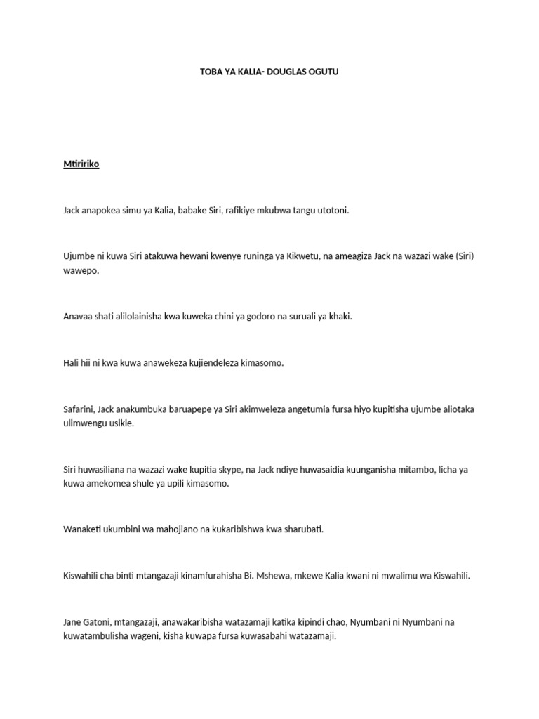 Toba Ya Kalia | PDF | Languages Of Africa | Wellness