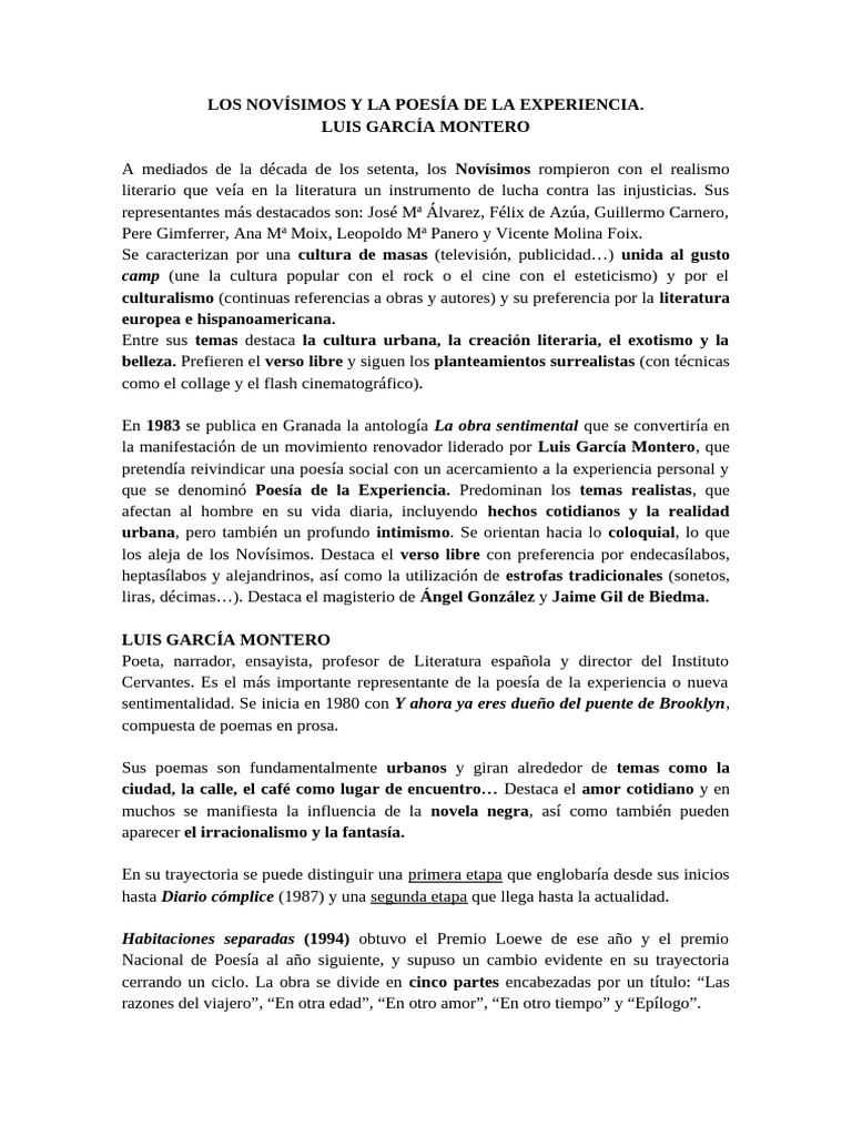 Los Novísimos y La Poesía de La Experiencia. Luis Garcia Montero | PDF
