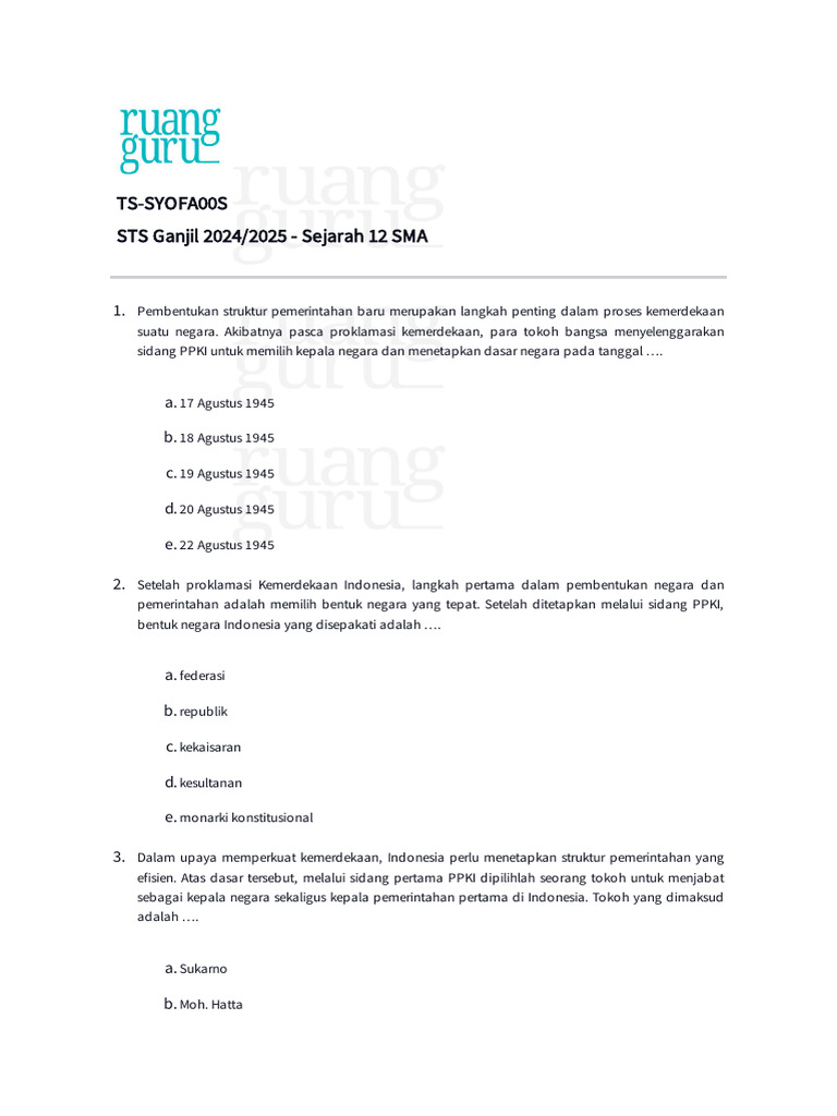 STS Ganjil 2024 - 2025 - Sejarah 12 SMA | PDF