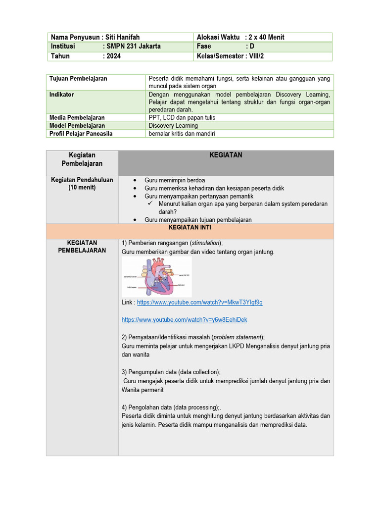 Modul Ajar Supervisi Sistem Peredaran Darah | PDF