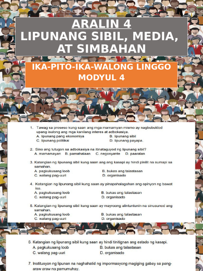 Modyul 4-Lipunang Sibil, Media, Simbahan | PDF