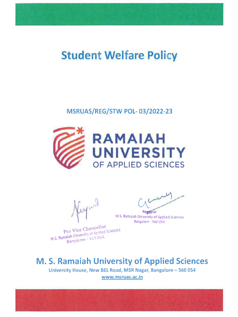 Student Welfare Policy 2022 23 | PDF