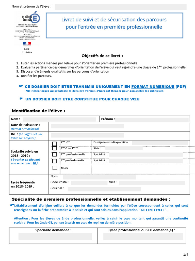 Livret de Suivi Et de Securisation Des Parcours-Etablissements 1091314 | PDF