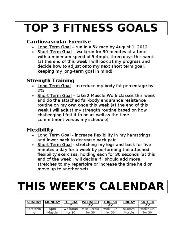 Example Fitness Goals | PDF | Strength Training | Flexibility (Anatomy)