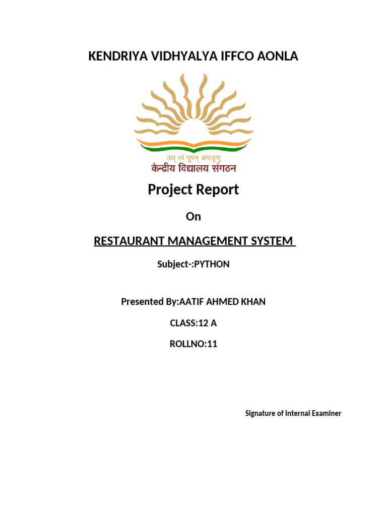 Restaurant Management System Project Report | PDF