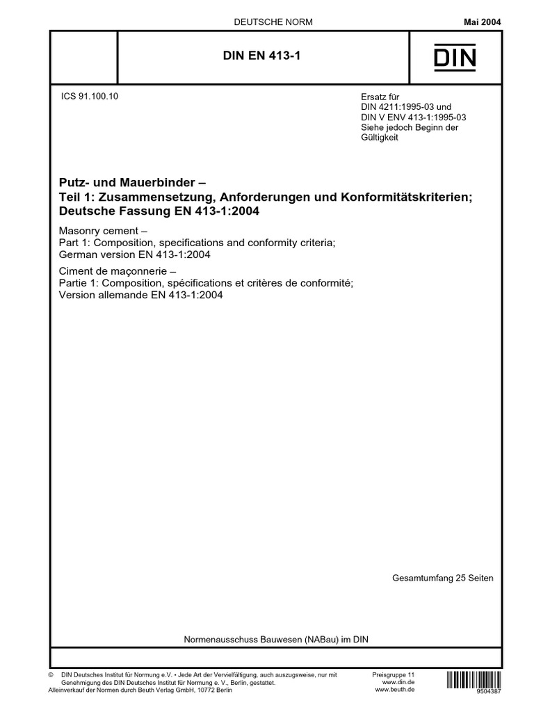 Din en 413-1 | PDF