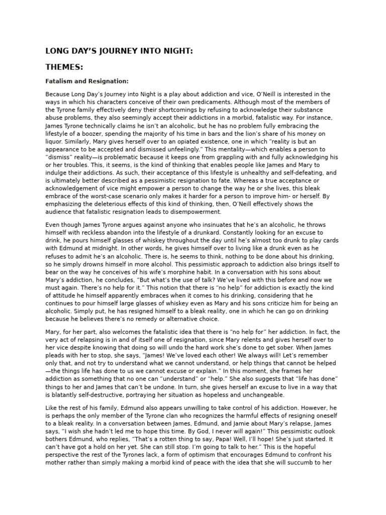 Long Day's Journey Into Night Final Notes | PDF
