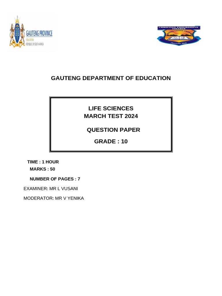 Grade 10 Life Sciences March Test 2024 | PDF | Ecosystem | Earth Sciences