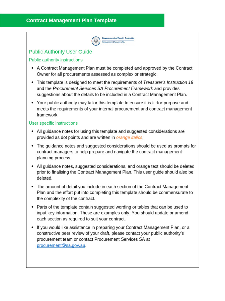 Contract Management Plan Template | PDF