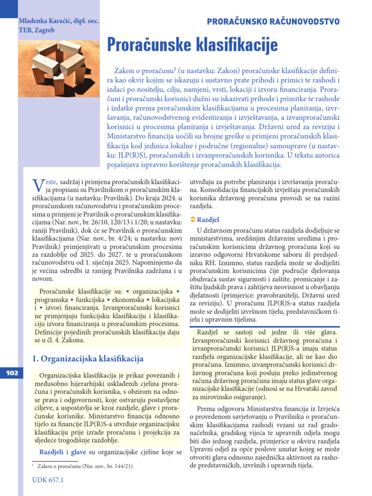 17 Mkaracic Proracun Proracunske Klasifikacije | PDF