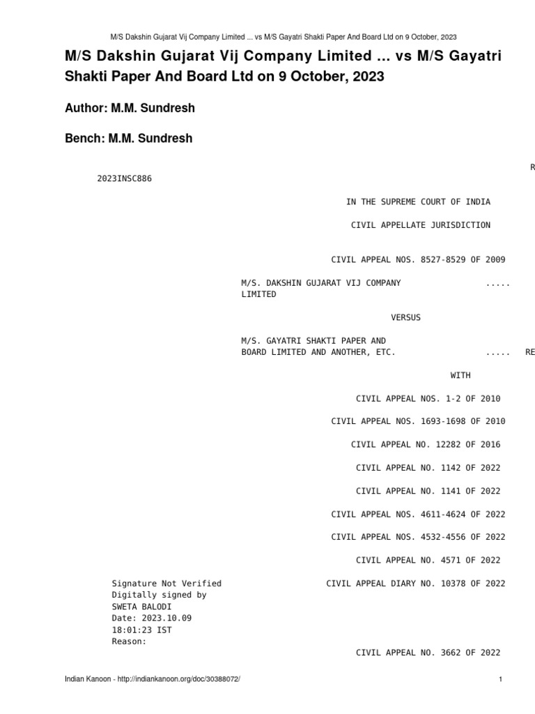 M S Dakshin Gujarat Vij Company Limited Vs M S Gayatri Shakti Paper and Board LTD On 9 October ...
