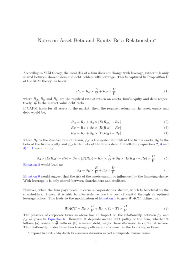 Notes Asset Beta and Equity Beta | PDF