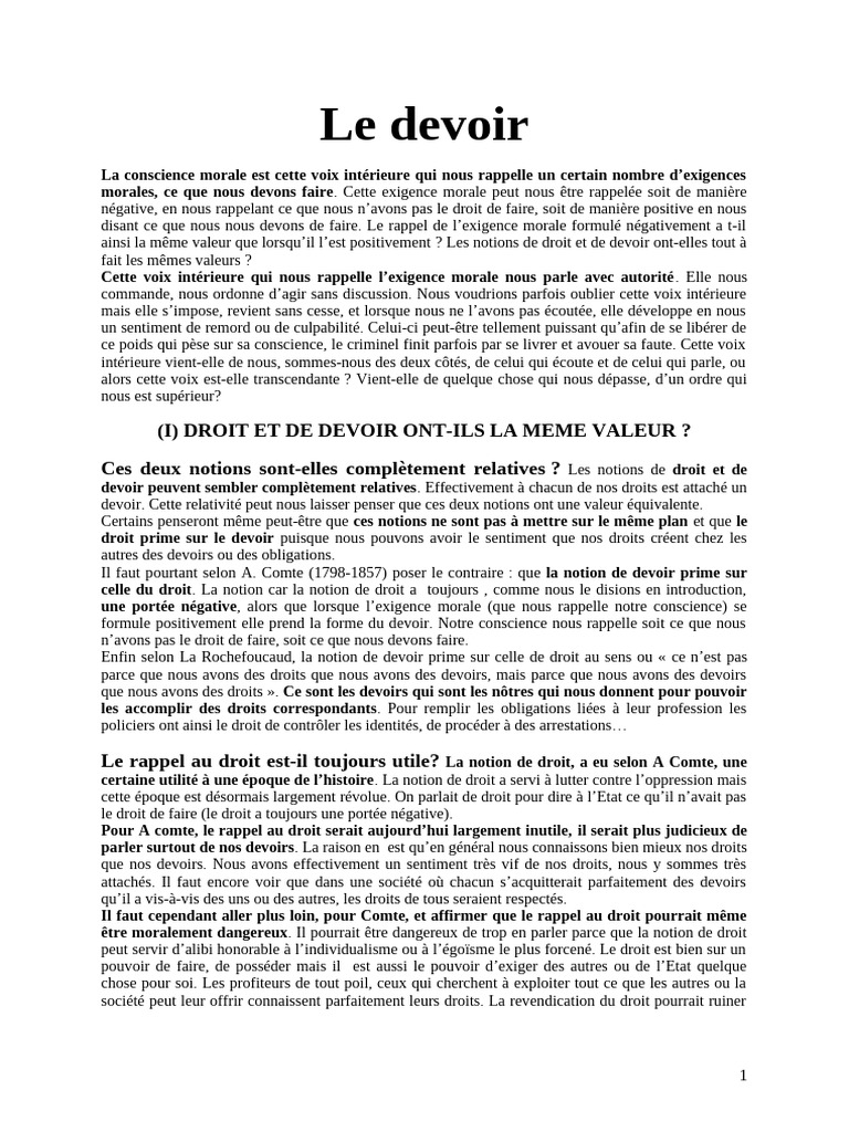Cours Sur Le Devoir | PDF