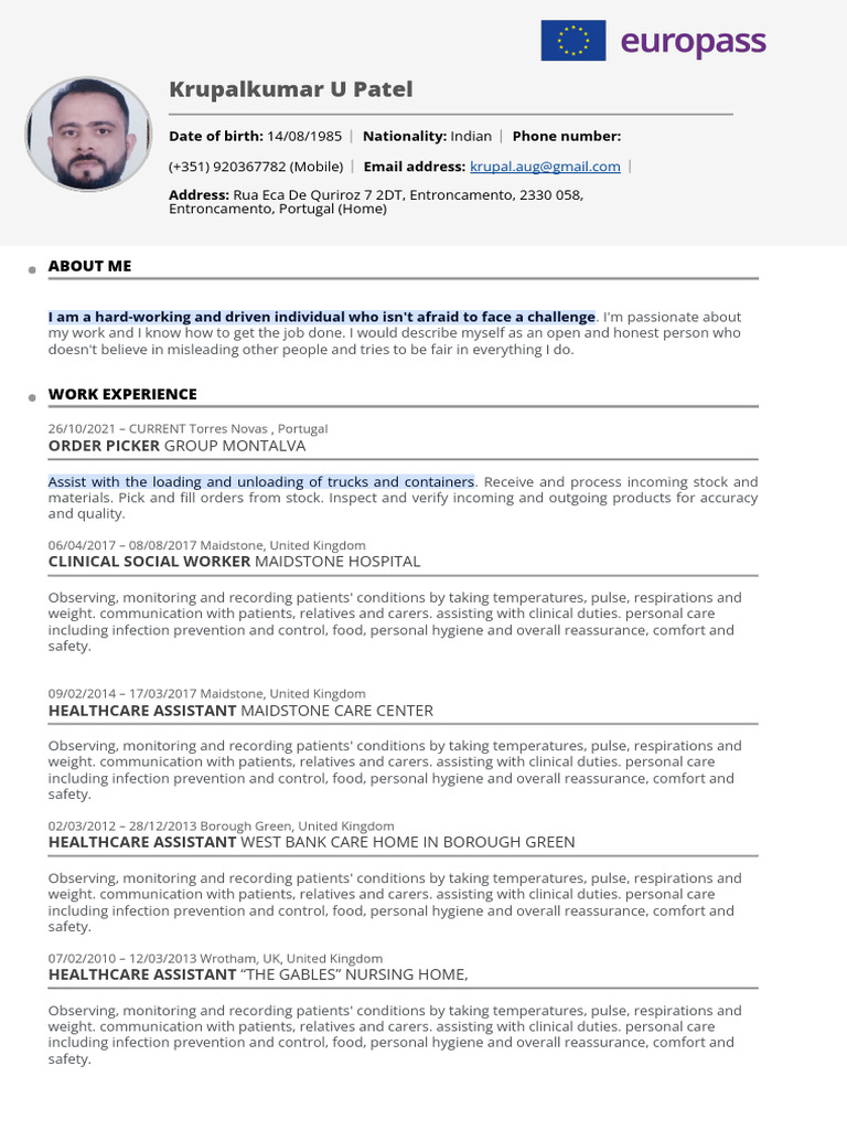 Krupal U Patel Europass CV New | PDF