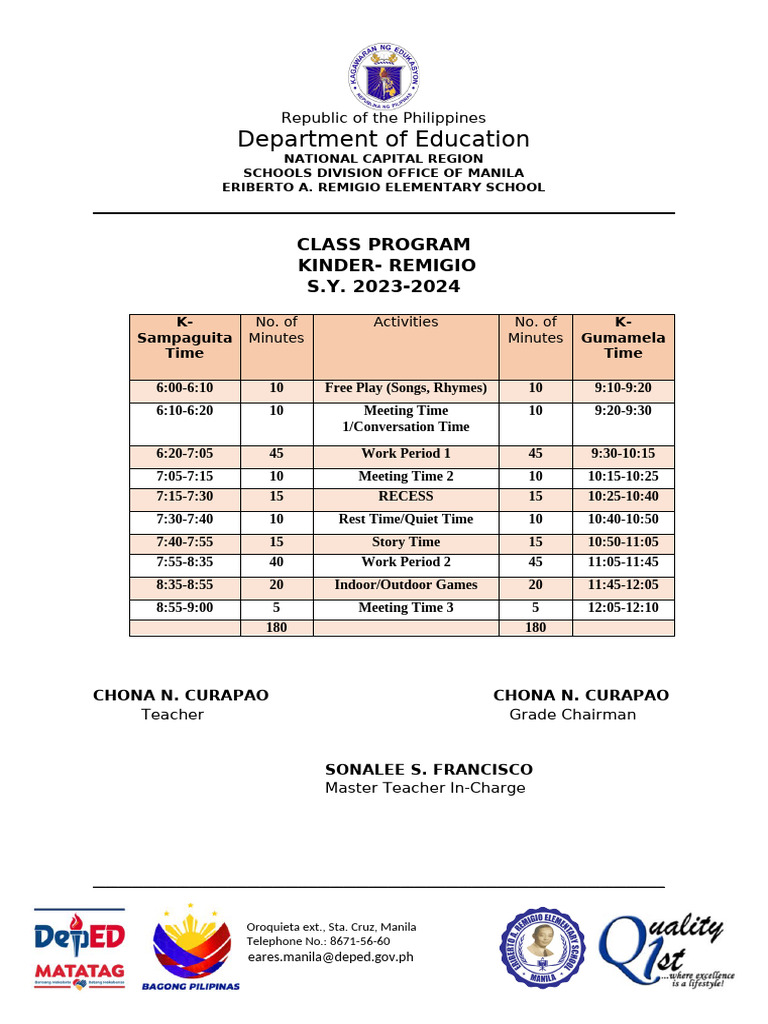 OFFICIAL-TEMPLATE-CLASS-AND-TEACHERS-PROGRAM-KINDER | PDF