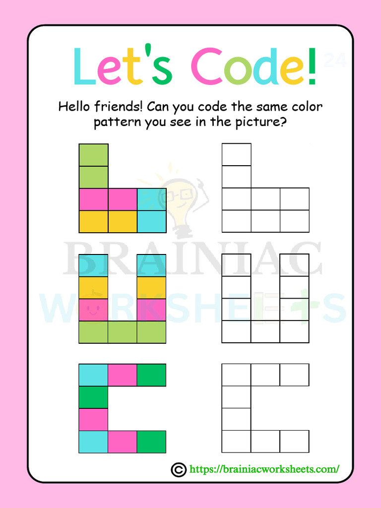 Lets Code Color Pattern Full Grid Worksheet For Class 1 | PDF