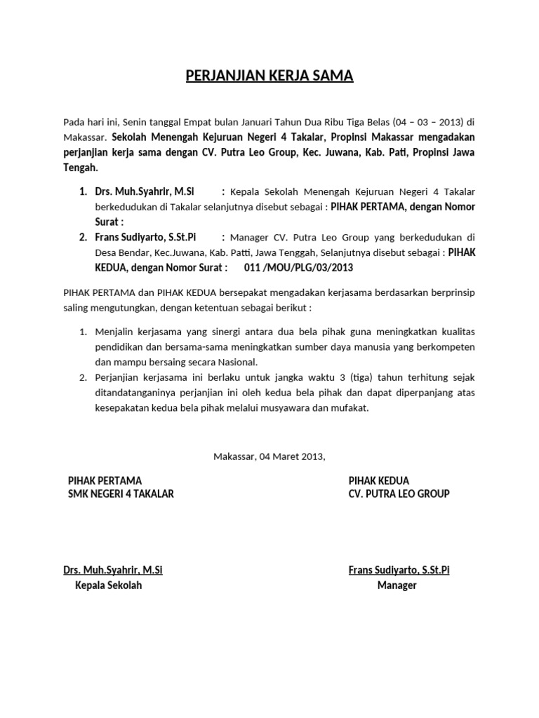 PERJANJIAN KERJA SAMA | PDF