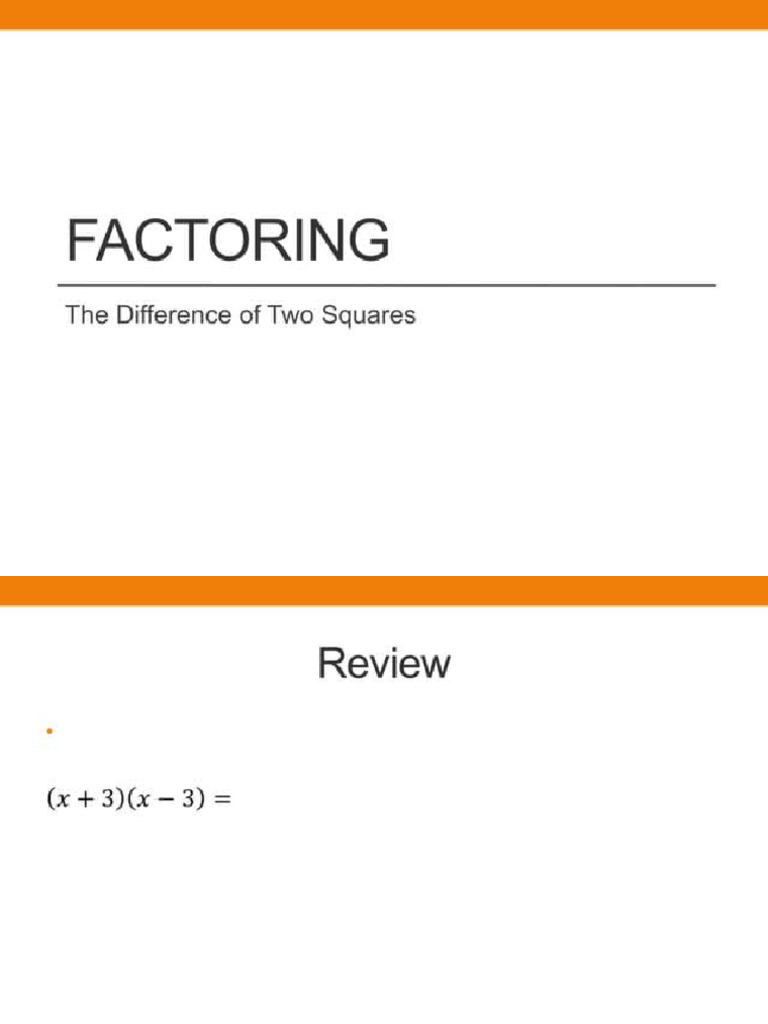 Factoring The Difference Two Squares Pdf