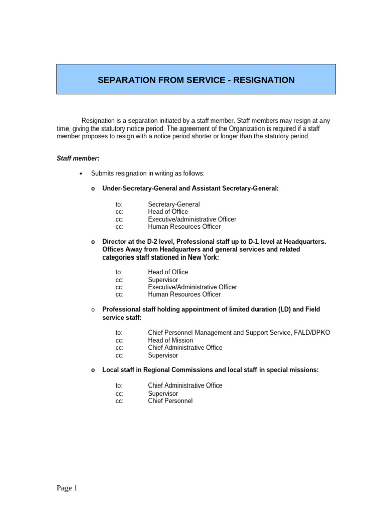 Separation From Service - Resignation | PDF