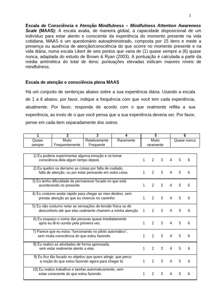 Escala Mindfulness MAAS | PDF