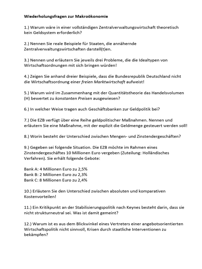 Wiederholungsfragen Makro Q1 2024 | PDF