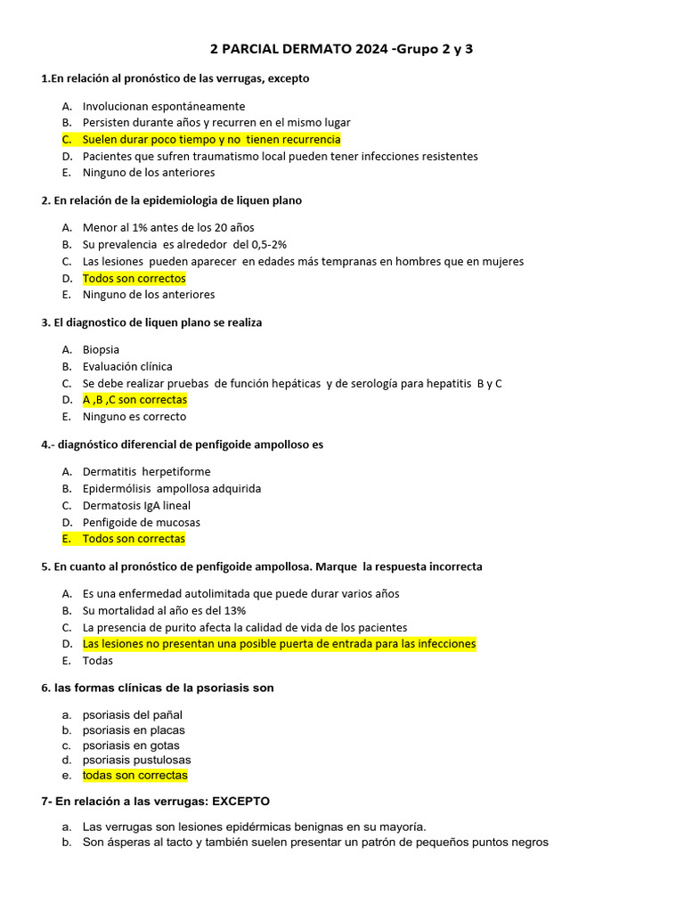 Dermato 2024-2 Parcial-Grupo 2 y 3 | PDF