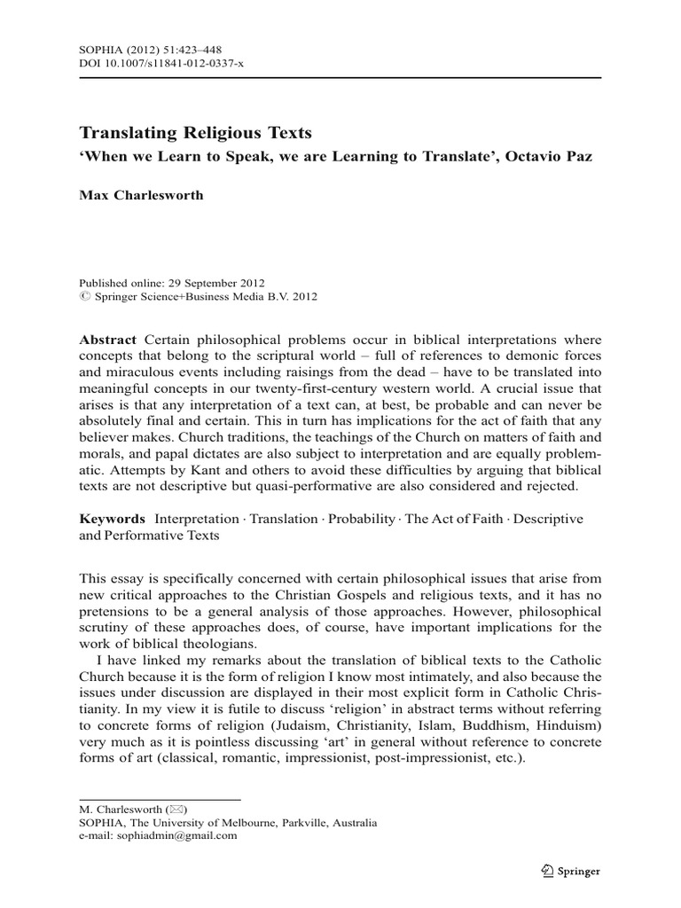 Translating Religious Texts | PDF