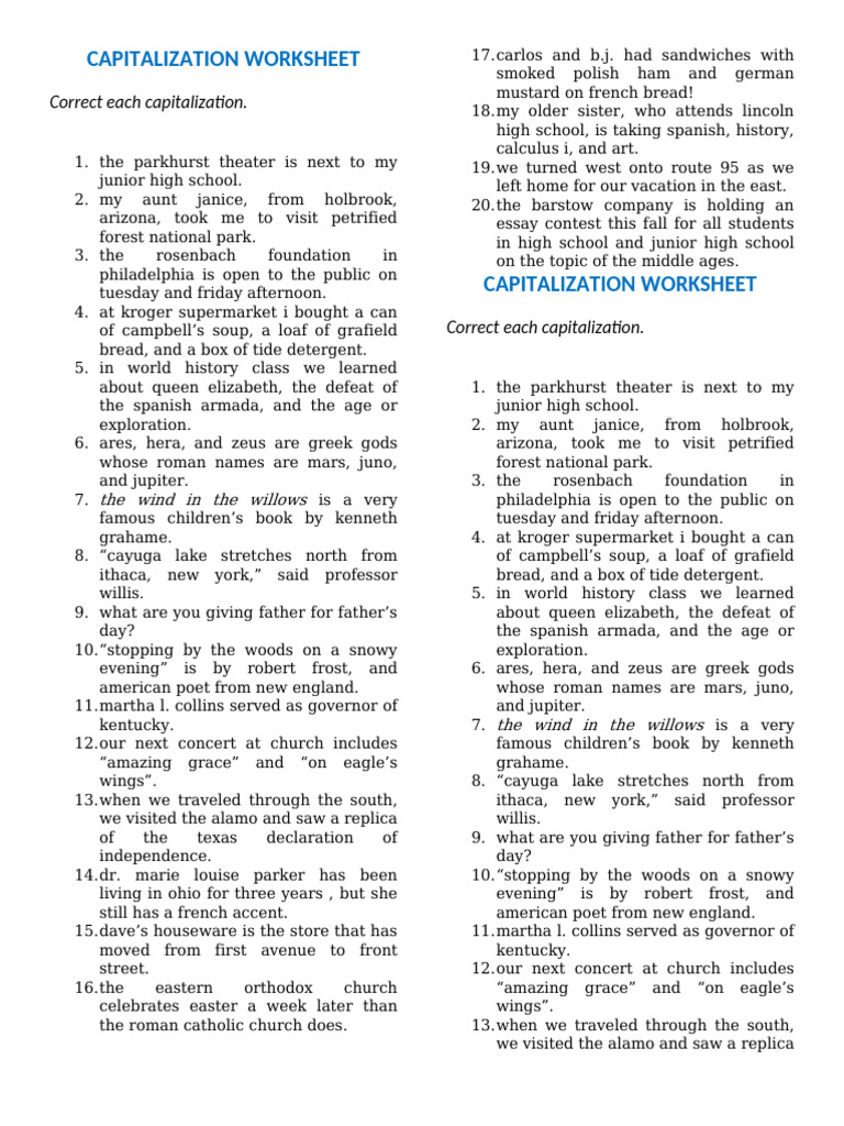 Capitalization Worksheet1 | PDF