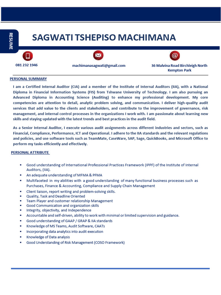 Sagwati Machimana - Curriculum Vitae | PDF