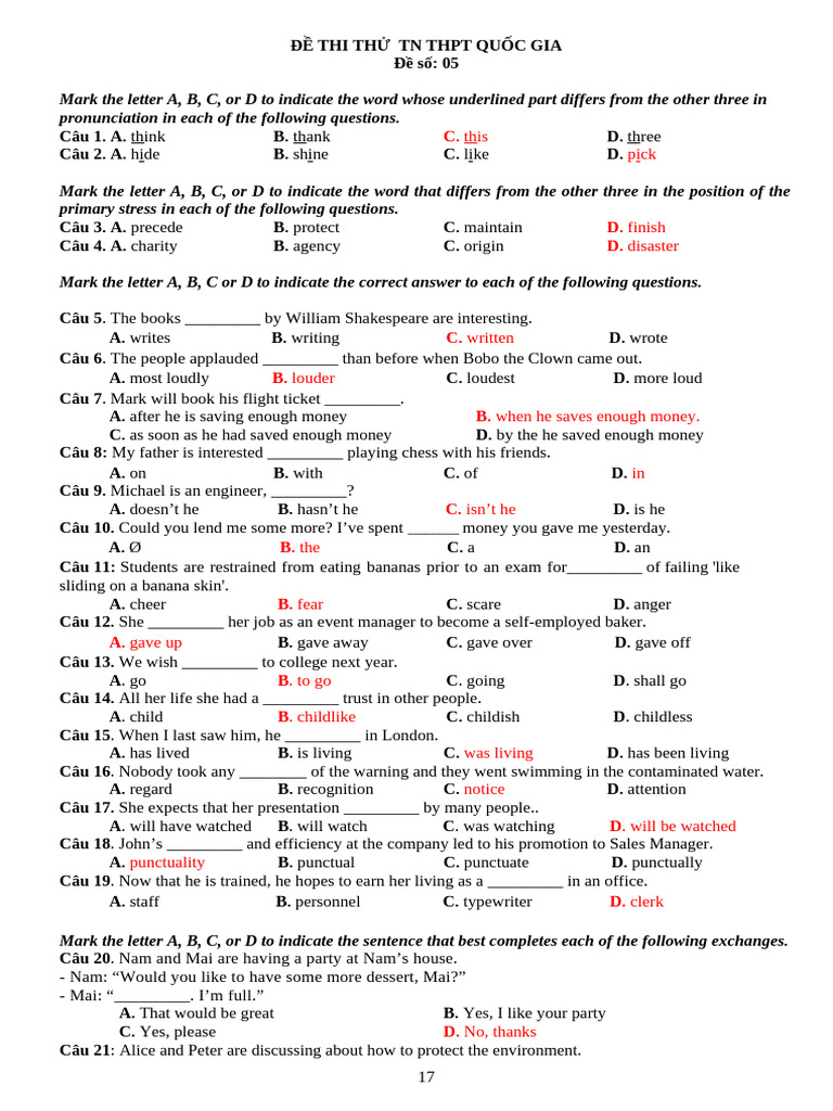 LOP 12A4 1.3 de Thi Thu 2023 (05) Trường THCS - THPT Nam Thái Sơn - Trường THCS | PDF | Violence ...