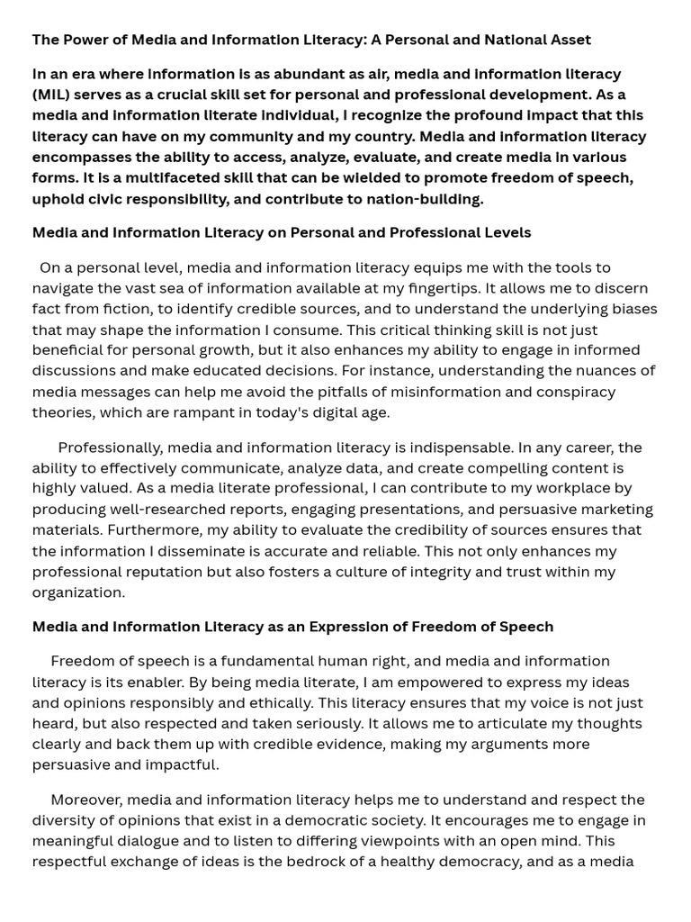 The Power of Media and Information Literacy A Personal and National ...
