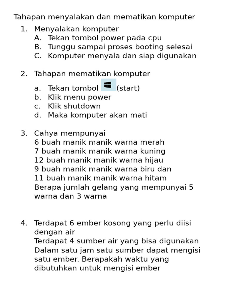 Tahapan Menyalakan Dan Mematikan Komputer | PDF