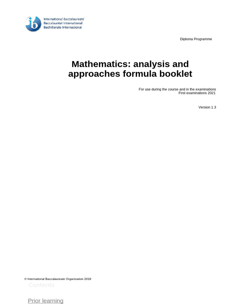 Formula Booklet Sl And Hl May 2021 Pdf