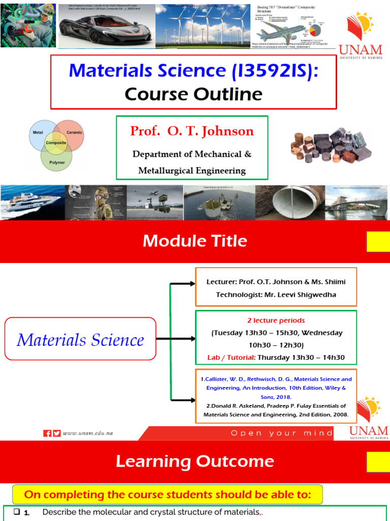 Lecture 01_Course Outline + Materials for Engineering_2024 | PDF
