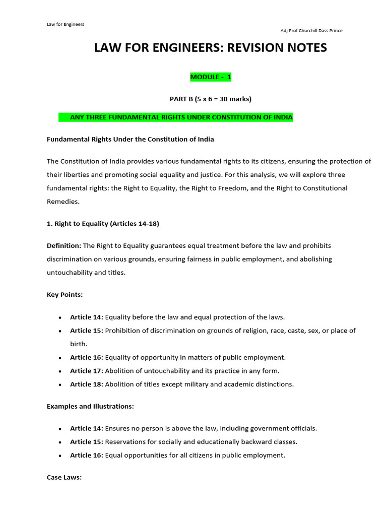 LAW FOR ENGINEERS - REVISION NOTES - Version 2 | PDF