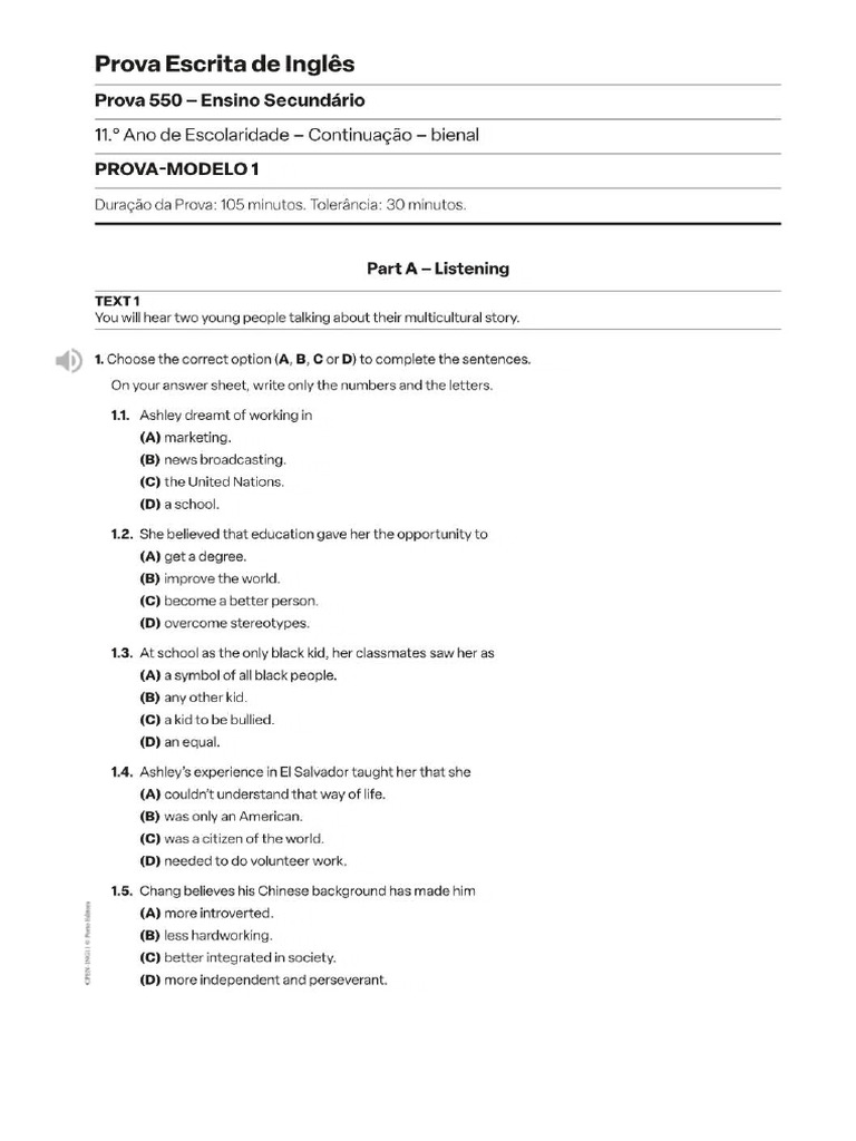 Prova Modelo 1 | PDF