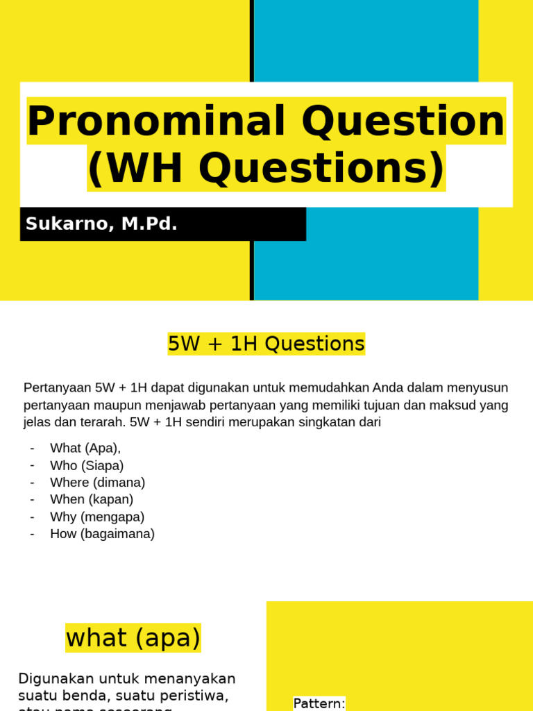 Pronominal Question (WH Questions) | PDF