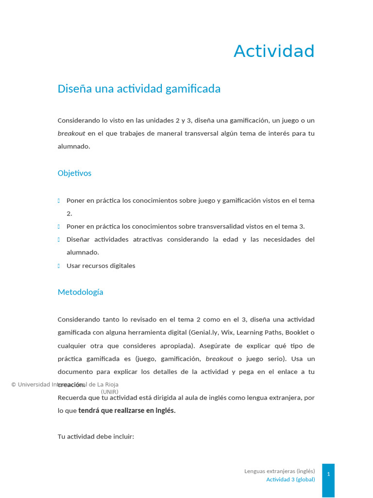 Innovaci N Educativa. Actividad. PR Ctica Gamificada - Ed | PDF