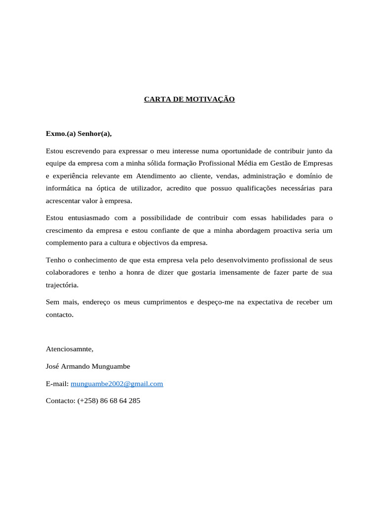 CARTA DE MOTIVACAO | PDF CARTA DE MOTIVACAO | PDF