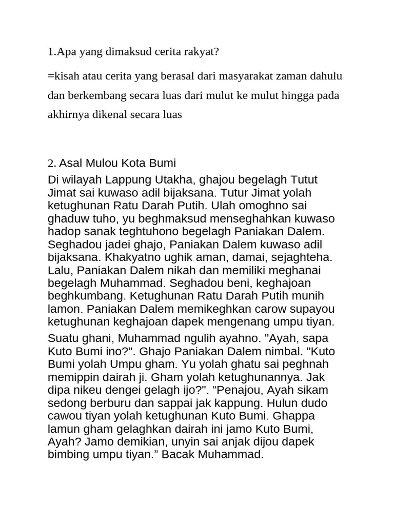 Cerita Rakyat Lampung Bryan | PDF